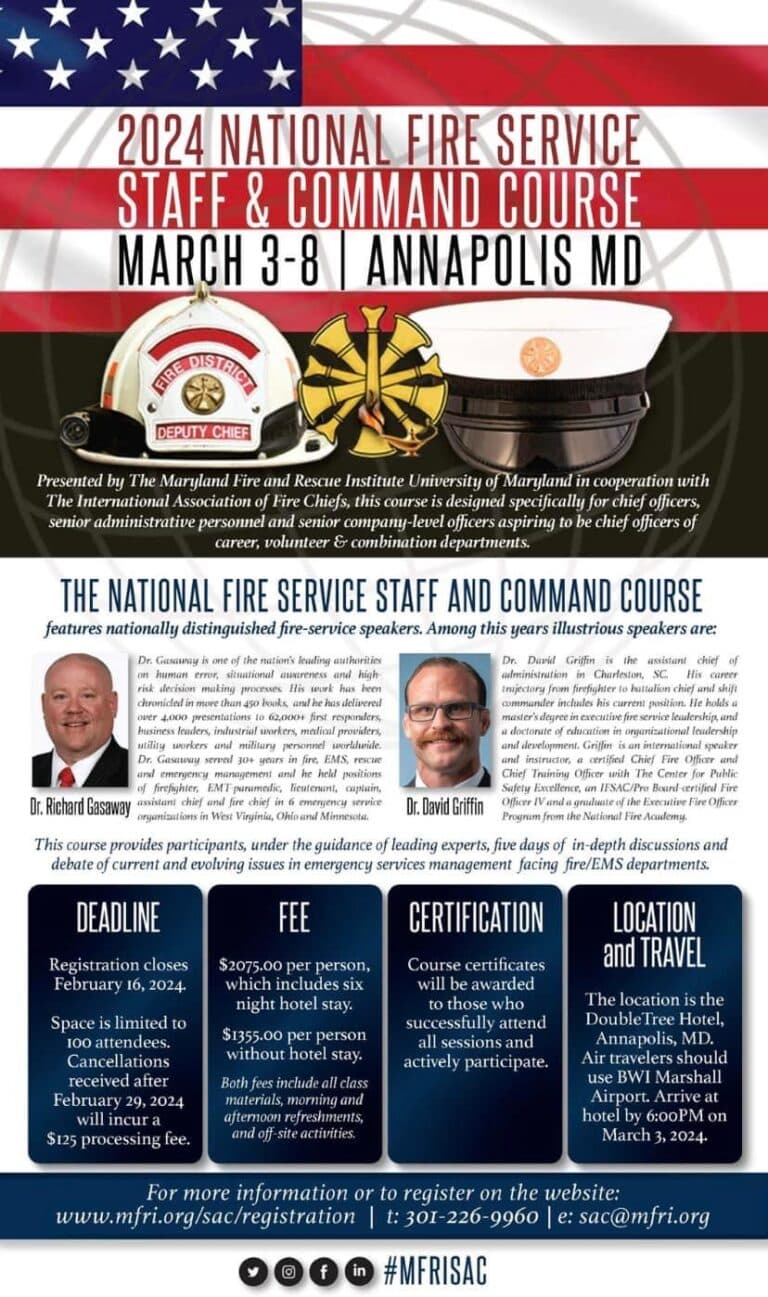 Scholarships Now Open for Staff and Command Course - Maryland Fire Chiefs Association